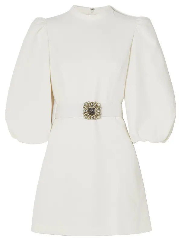Andrew Gn Belted Crystal-embellished Mini Dress - Off-white