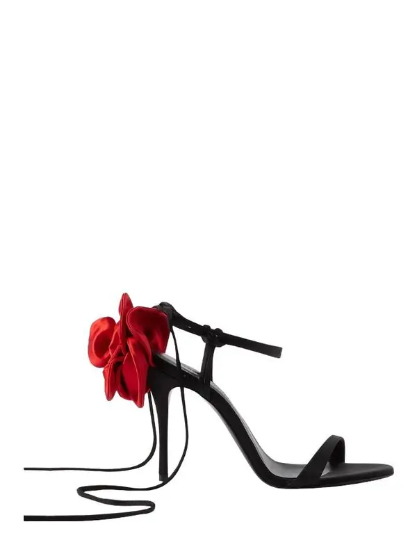 Magda Butrym Appliquéd Lace-up Satin Sandals - Black
