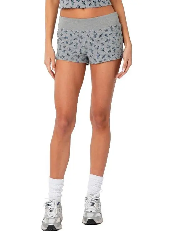 EDIKTED Wildflower Waffle Knit Shorts - Gray-melange