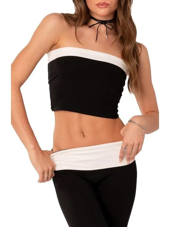 EDIKTED Contrast Trim Crop Tube Top - Black-and-white
