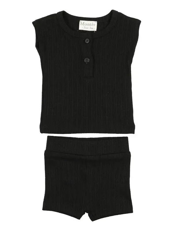 MANIÈRE Ribbed Cotton Tank And Shorts Set - Black