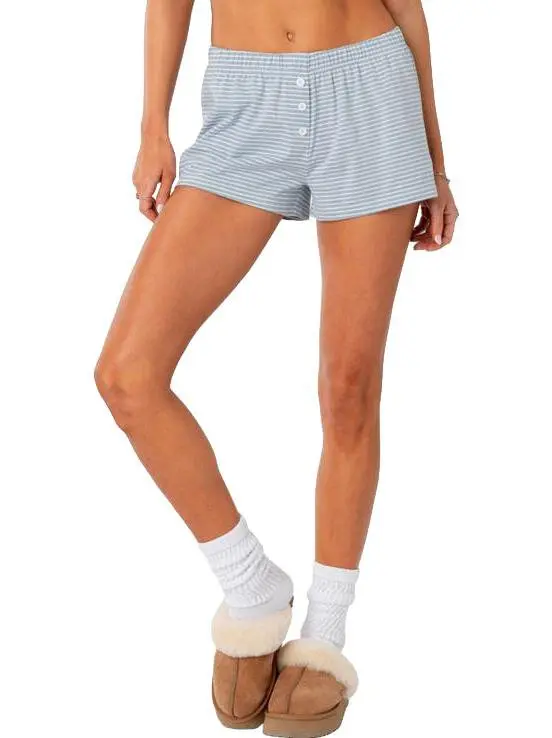 EDIKTED Stripe Stretch Cotton Shorts - Blue