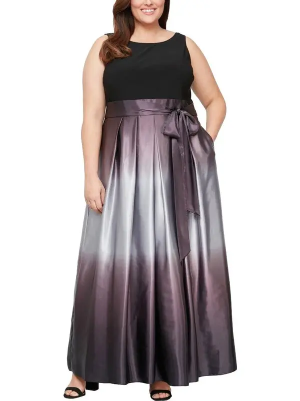 SL FASHIONS Ombrè Satin Gown - Black/silver