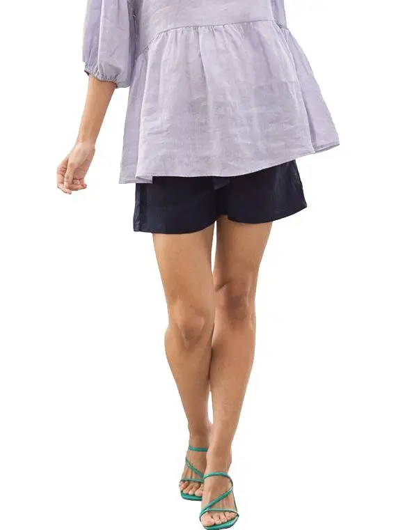 ANGEL MATERNITY Tie Waist Linen Shorts - Navy