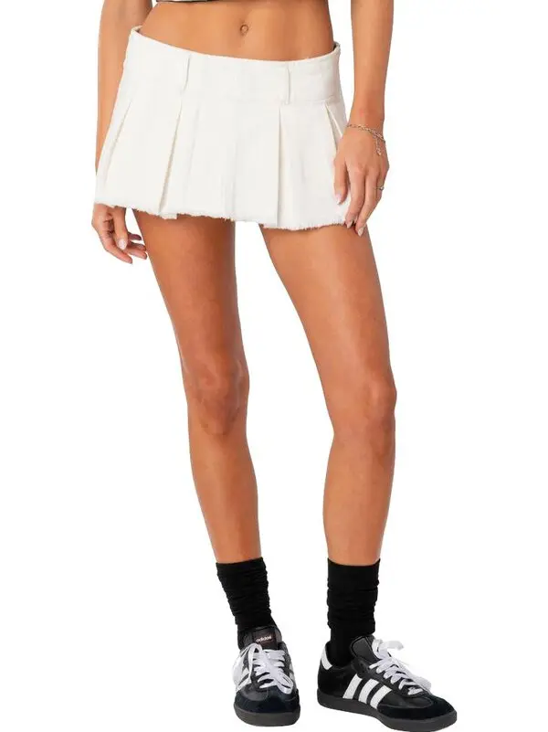 EDIKTED Pleated Denim Skort - White