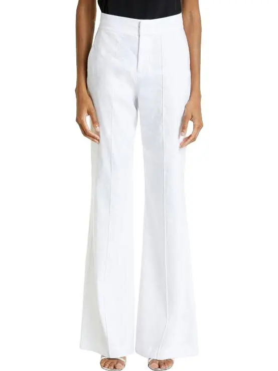 Alice + Olivia Dylan Wide Leg Linen Blend Trousers - White