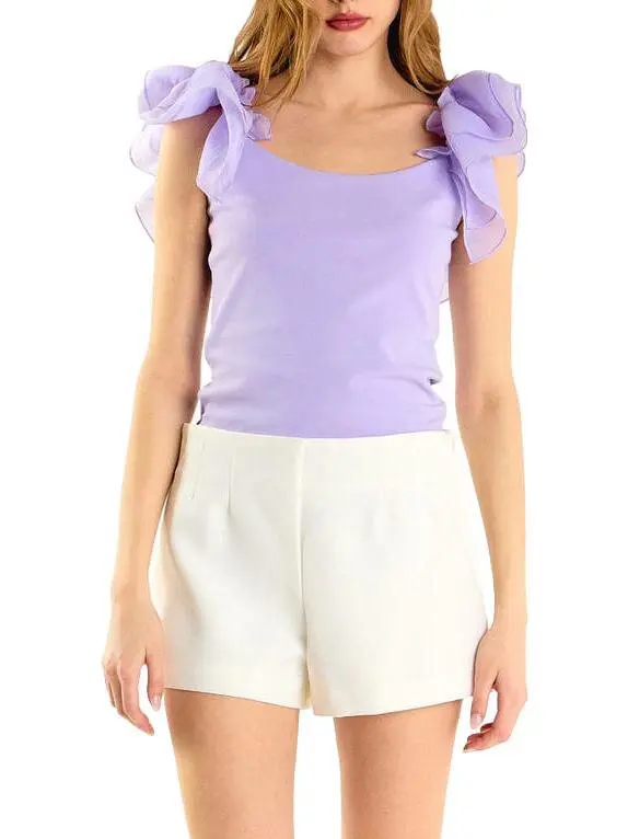 Endless Rose Organza Ruffle Knit Top - Lilac