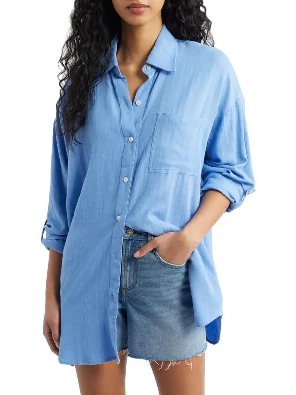 Rip Curl Premium Linen Blend Blouse - Cornflower Blue