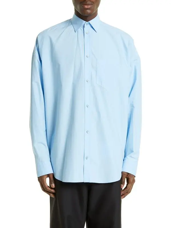 Balenciaga Logo Back Oversize Button-up Shirt - Sky Blue