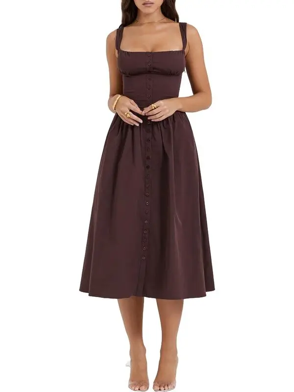 House Of Cb Tatiana Corset Midi Dress - Rich Brown