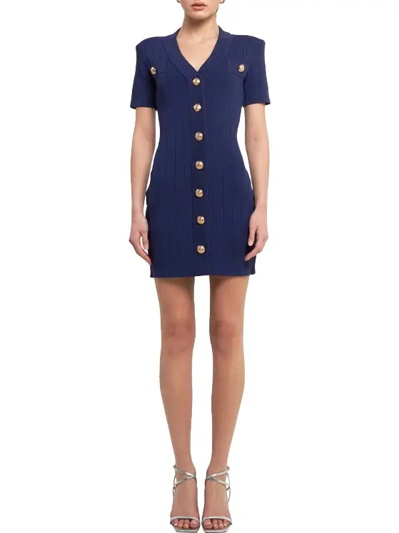 Endless Rose V-neck Sweater Dress - Navy