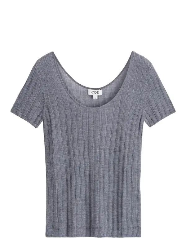 Cos Ribbed-knit Silk T-shirt - Gray