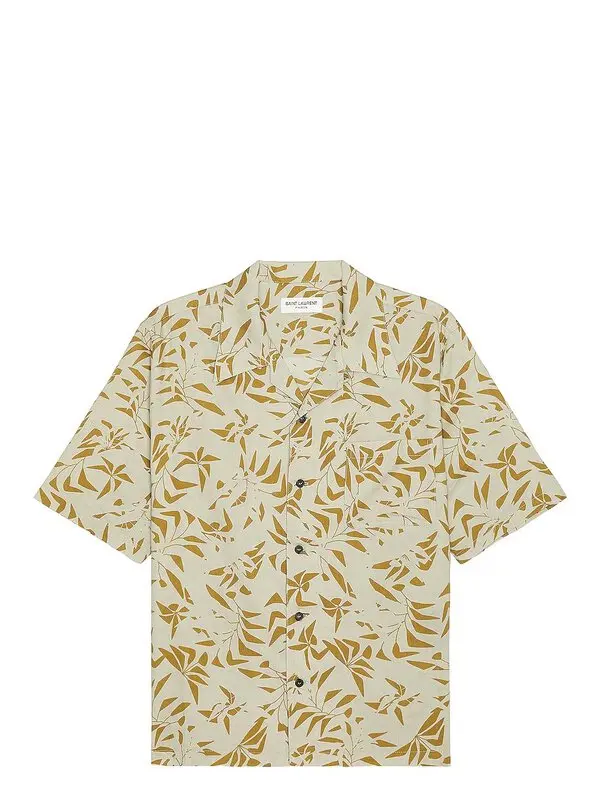 Saint Laurent Hawaii Short Sleeve Shirt In White - Sand & Kaki