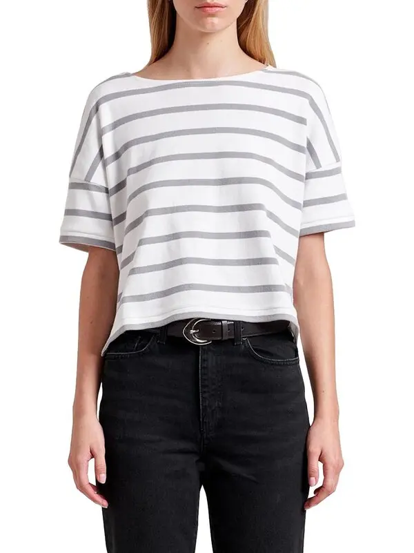 LA LIGNE Breton Short Sleeve Tee - White Light Grey