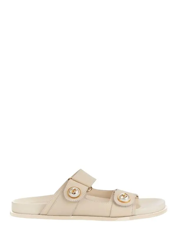 JIMMY CHOO Fayence Pearly-button Slide Sandals - White