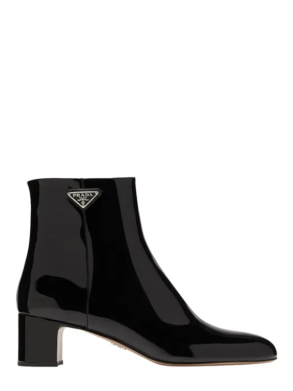 Prada Patent Leather Ankle Boots With Block Heel - Nero