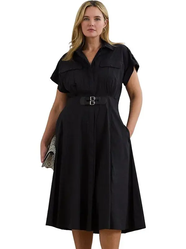 Ralph Lauren Buckle-trim Cotton-blend Shirt Dress - Black