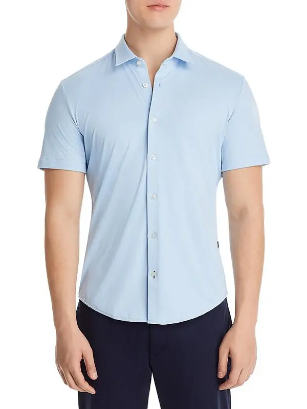 BOSS Robb Slim Fit Short Sleeve Button Front Shirt - Light Pastel Blue