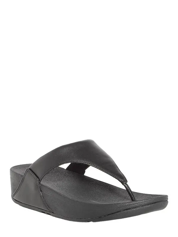 Fitflop Lulu Leather Thong Wedge Sandals - Black