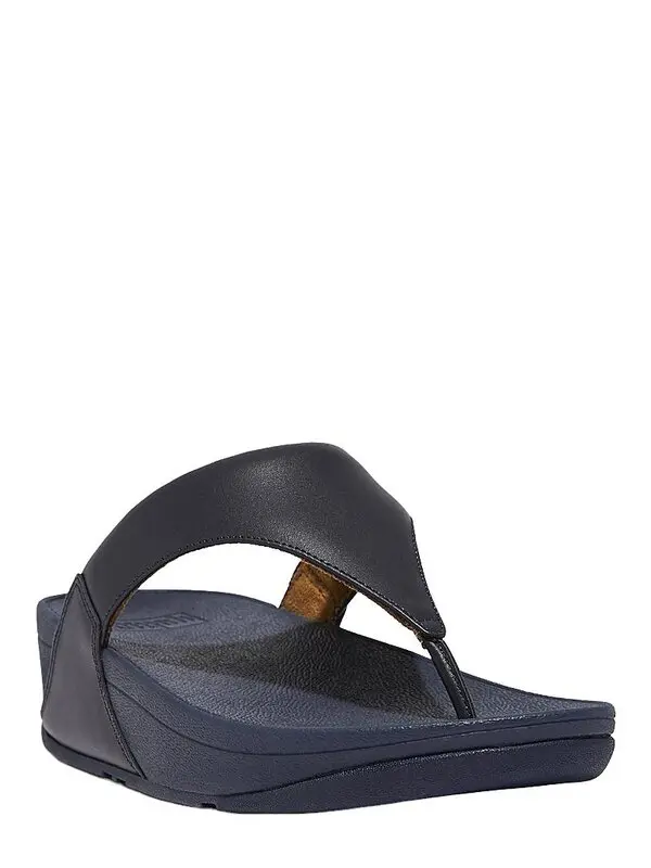 Fitflop Lulu Leather Thong Wedge Sandals - Deepest Blue