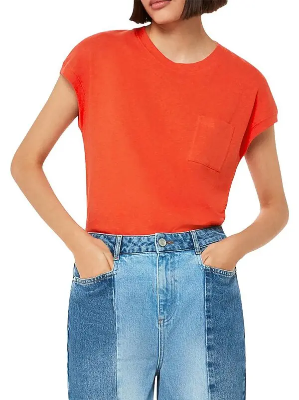 Whistles Ember Linen Mix Pocket Tee - Red