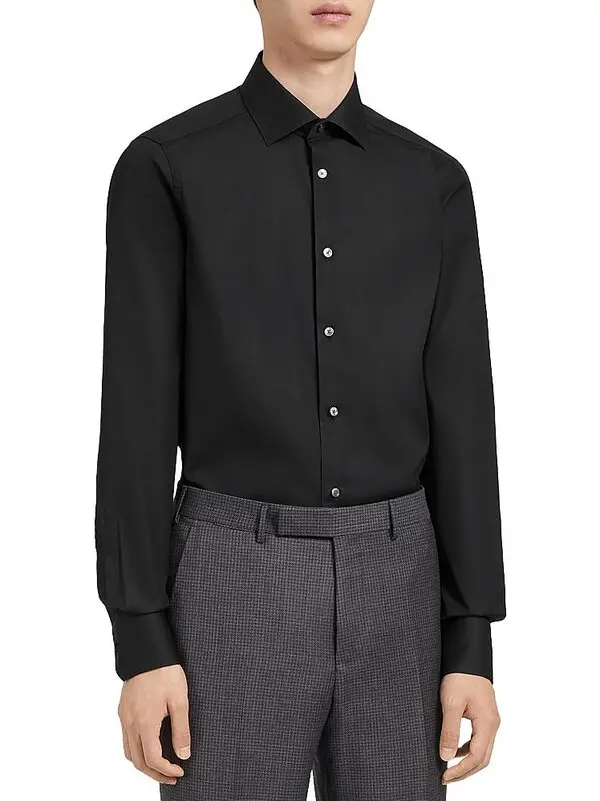 Zegna Trofeo Long Sleeve Tailored Fit Shirt - Black