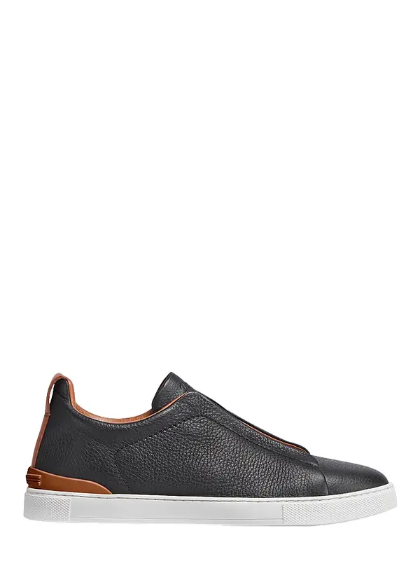 Zegna Deerskin Triple Stitch Low Top Sneakers - Black