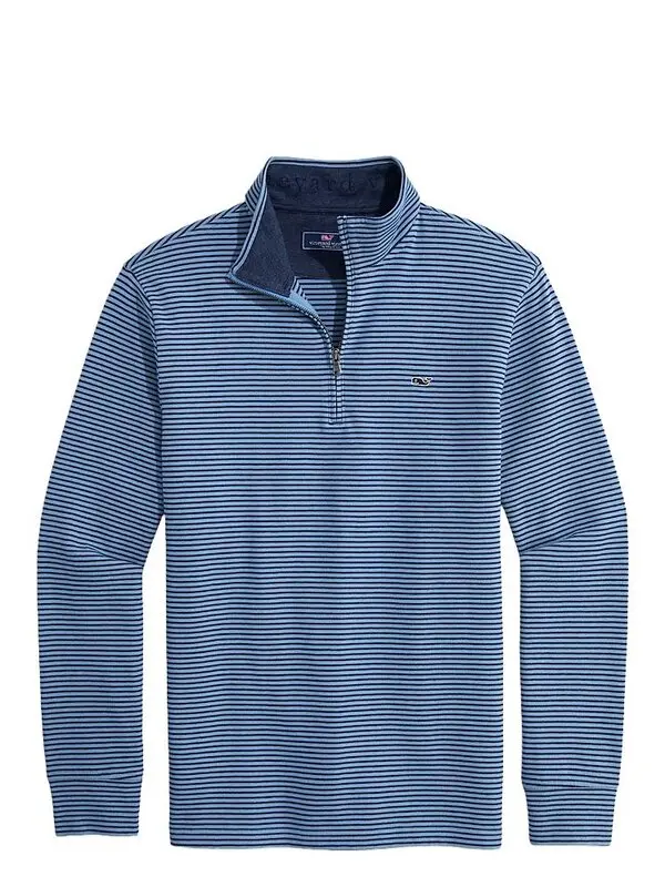 Vineyard Vines Saltwater Quarter Zip Long Sleeve Sweatshirt - Navy Bradley Stripe