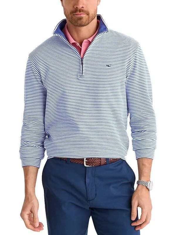 Vineyard Vines Saltwater Quarter Zip Long Sleeve Sweatshirt - White Bradley Stripe