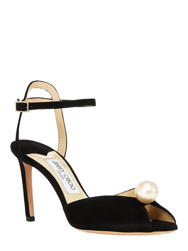 JIMMY CHOO Sacora 85 Embellished High Heel Sandals - Black/white