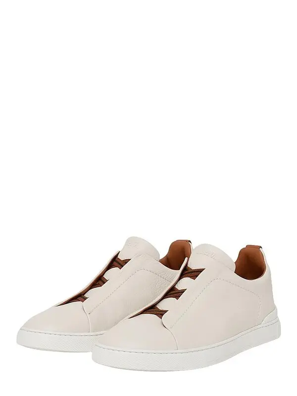 Zegna Deerskin Triple Stitch Low Top Sneakers - White