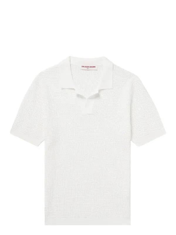 Orlebar Brown Roddy Slim-fit Camp-collar Pointelle-knit Polo Shirt - White