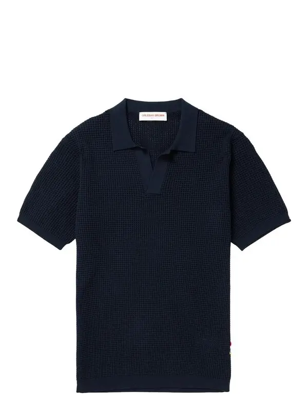 Orlebar Brown Roddy Slim-fit Camp-collar Pointelle-knit Polo Shirt - Blue