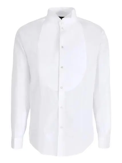 Emporio Armani Poplin Shirt With Waffle Plastron Front - White