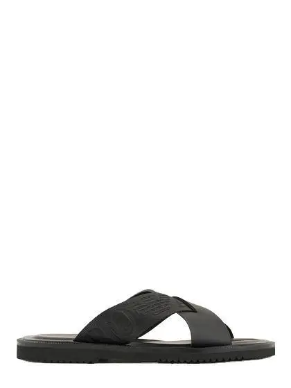 Emporio Armani Leather Cross-over Sandals With Logo Tape - Black
