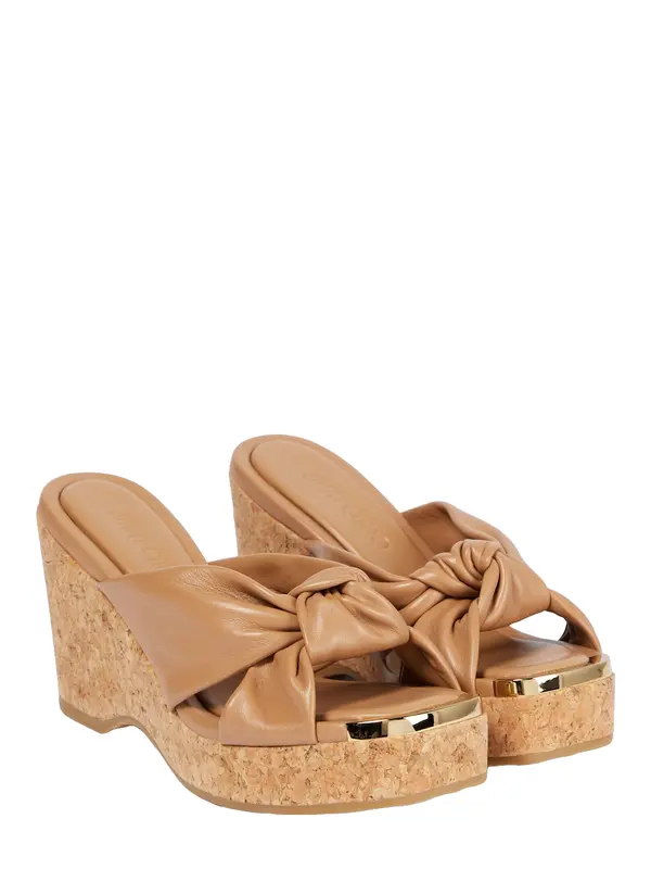 JIMMY CHOO Avenue Leather Wedge Sandals - Brown