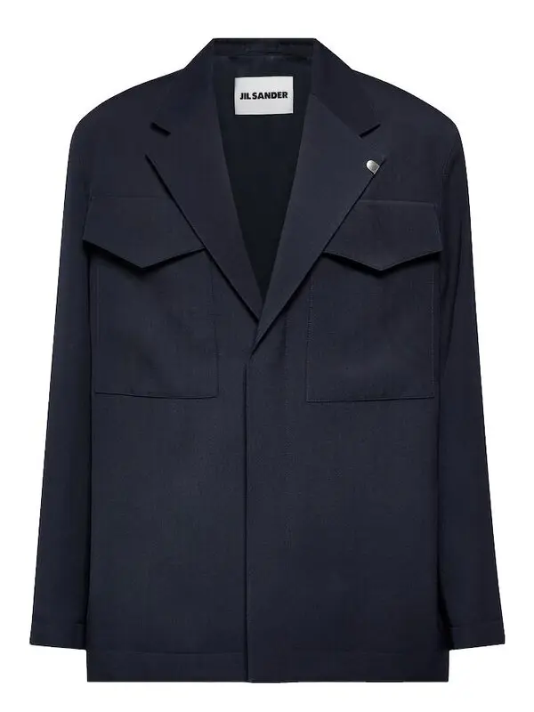 JIL SANDER Wool Gabardine Jacket - Blue