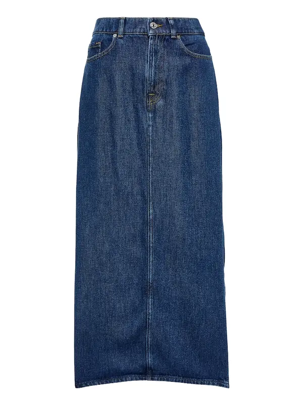 7 For All Mankind Mia Denim Midi Skirt - Blue