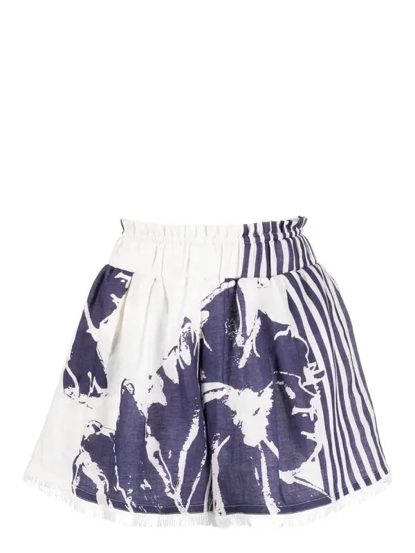 Silvia Tcherassi Floral-print Striped Cotton Shorts - Blue