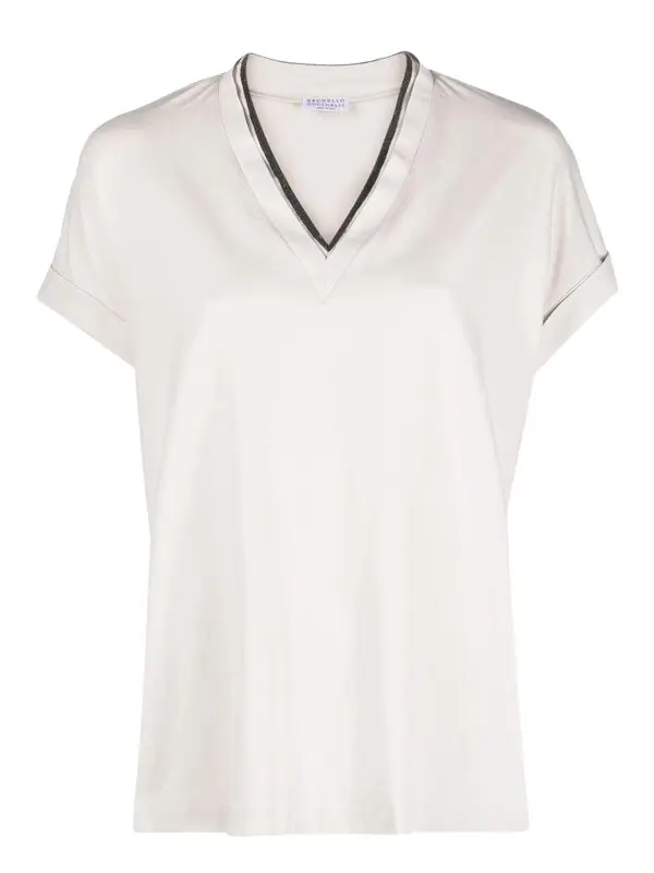 Brunello Cucinelli Monili Chain V-neck T-shirt - Neutrals