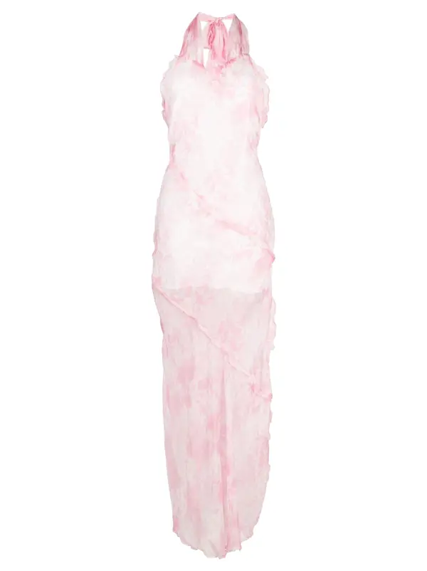 MSGM Sheer Ruffle-detail Maxi Dress - Pink