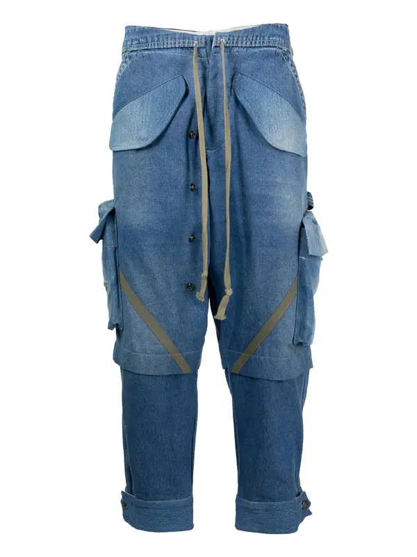 GREG LAUREN Panelled Tapered Jeans - Blue