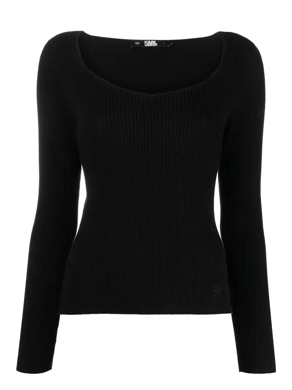 Karl Lagerfeld Long-sleeved Ribbed-knit Top - Black