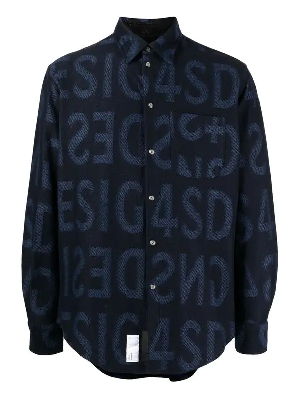 4SDESIGNS Logo-print Cotton Shirt - Blue
