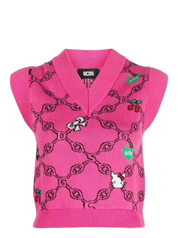 Gcds Graphic-print Jacquard Vest - Pink