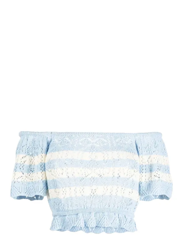 B+AB Pointelle-knit Off-shoulder Top - Blue
