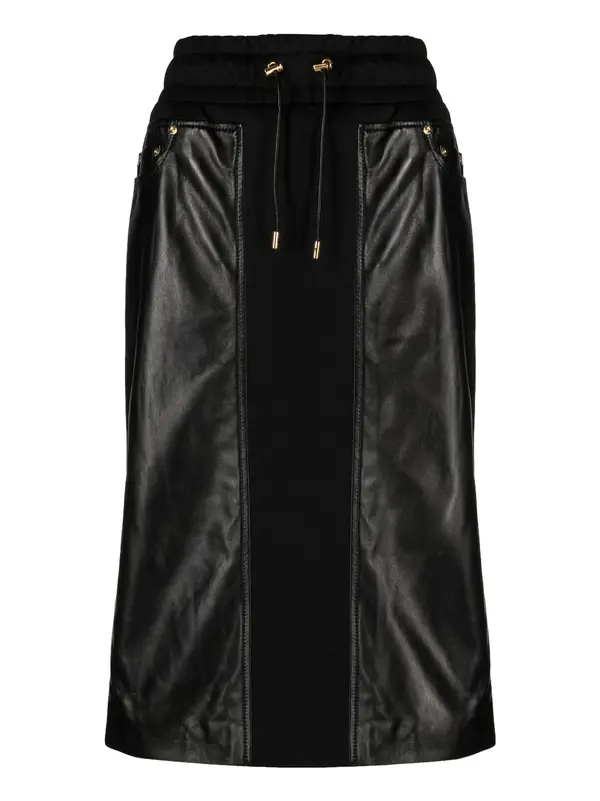 TOM FORD Panelled Leather And Cotton-blend Jersey Midi Skirt - Black