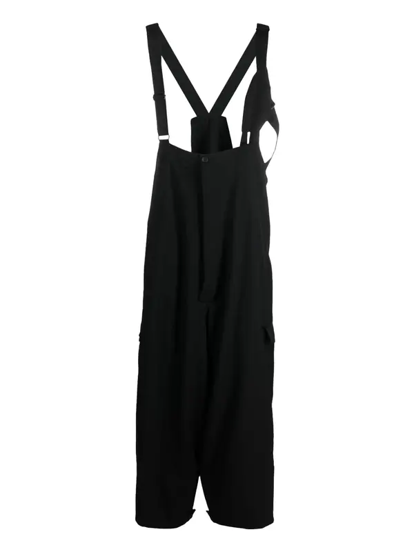 Yohji Yamamoto Drop-crotch Wool Suspender Trousers - Black