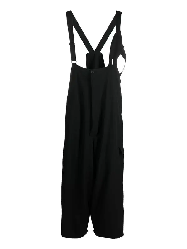 Yohji Yamamoto Drop-crotch Wool Suspender Trousers - Black