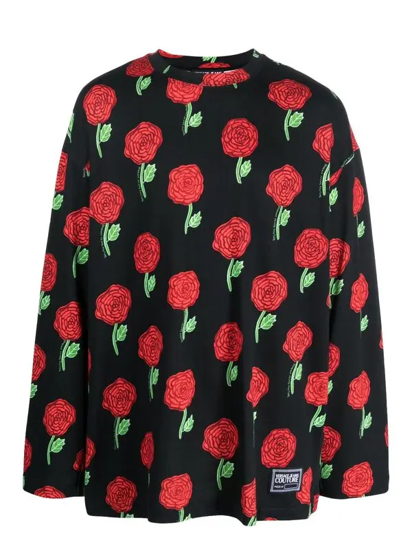 Versace Interlock Rose-print Oversized T-shirt - Black